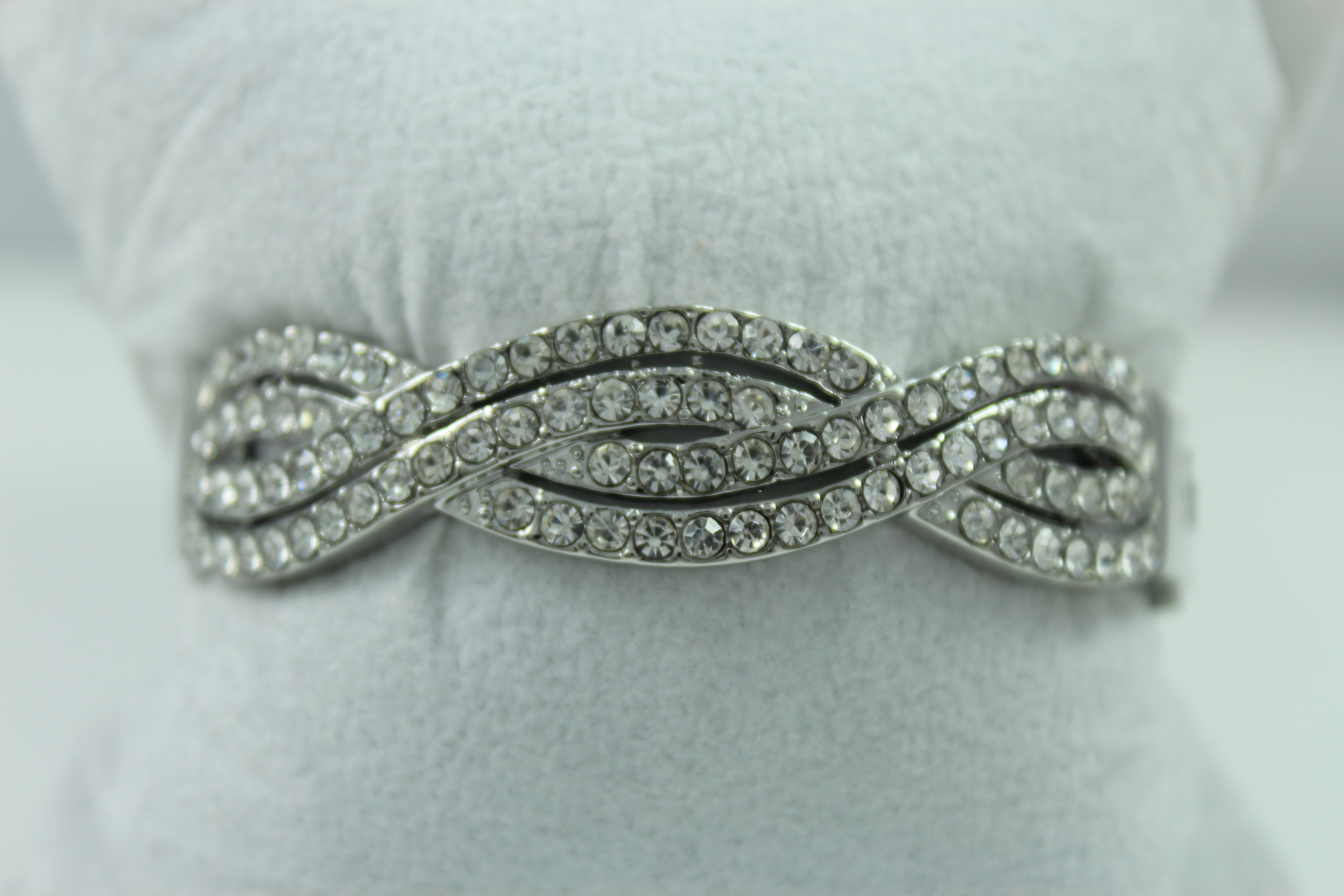 Silver Diamante Bangle with Side Spring Loaded Opening - Jane McKenzie ...