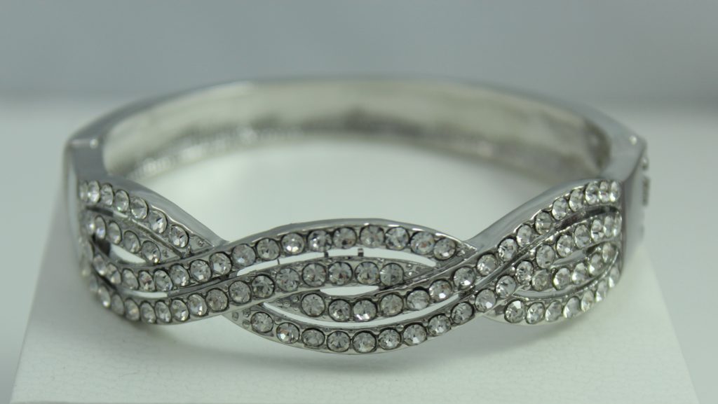 Silver Diamante Bangle with Side Spring Loaded Opening - Jane McKenzie ...